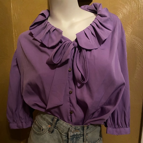 Tops | Lavender Blouse With Ruffles Around The Neck | Poshmark